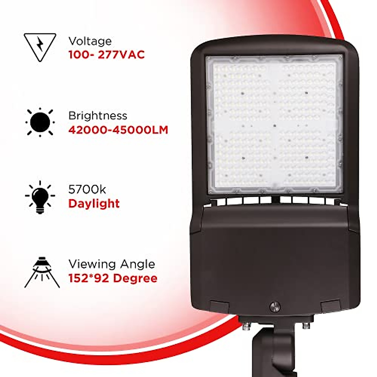 Shine LED 300W Parking Lot Flood Light AL3 Series, 5700K, 45000lm, 145lm/W, Slip Fitter Mount, DLC, UL Certified, IP65 Rated, Outdoor Street, Parking Lot, Security Flood Light
