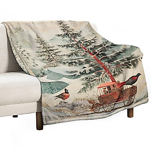 Blanket Wintery Birds and Trees Throw Blankets Rustic Country Holiday Soft Flannel Cozy Blankets for Couch Sofa Bed for Adults Kids Boys Teens Gift 30"x40"