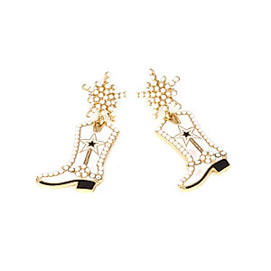 Handmade Western Cowgirl Beaded Cowboy Boot Drop Dangle Earrings Snowflower for Women Wedding Party Fancy Dress Costume Christmas Jewelry-Gold