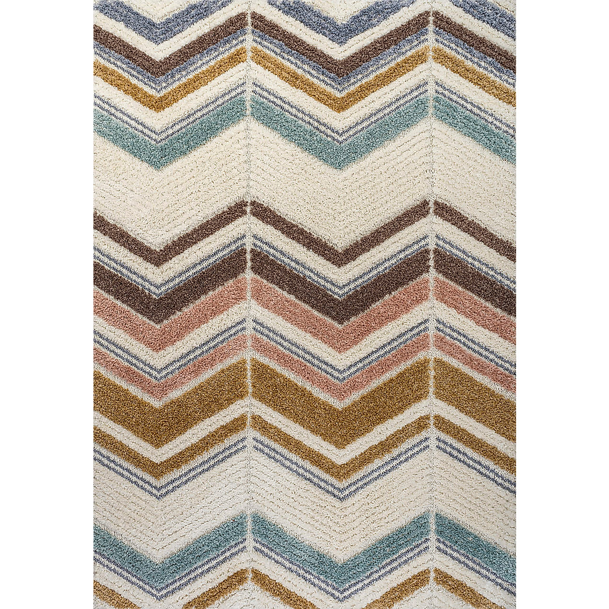 JONATHAN Y SNT101A-3 Elin Chevron High-Low Indoor Area -Rug, Modern, Contemporary, Farmhouse Easy -Cleaning,Bedroom,Kitchen,Living Room,Non Shedding, Multi/Cream, 3 X 5