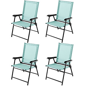Giantex Patio Chairs Set of 4, Folding Patio Chairs for Deck Beach Camping Dining Picnic, Portable Sling Back Chairs Space Saving Turquoise