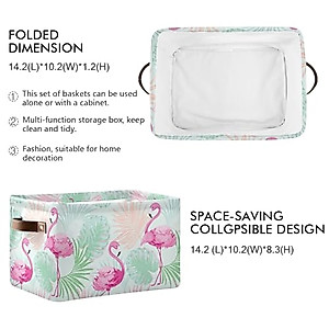 Cute Flamingo Storage Basket Bins Decorative Toy Organizer Bins Laundry Hamper Baskets with Handles for Home Boys Girls Office Closet Shelf Nursery Baskets,2 pcs