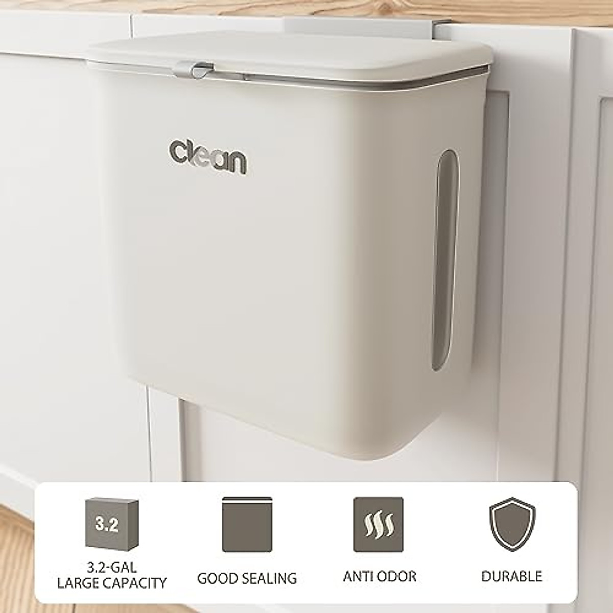 Kitchen Trash Can for Counter Top or Under Sink, 3.2 Gallon Large Capacity Dry and Wet Separation Hanging Trash Bin for Cupboard/Bathroom/Office, Kitchen Waste Bin with Scraper and Liquid Container