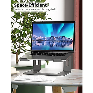SOUNDANCE Laptop Stand, Aluminum Computer Riser, Ergonomic Laptops Elevator for Desk, Metal Holder Compatible with 10 to 15.6 Inches Notebook Computer, Grey