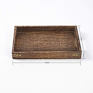 Sufandly Service Tray with Handles, Serve Coffee, Tea, Cocktails, Appetizers, Rectangle Wood Breakfast Bed Tray 11.8X 7.9 Inch