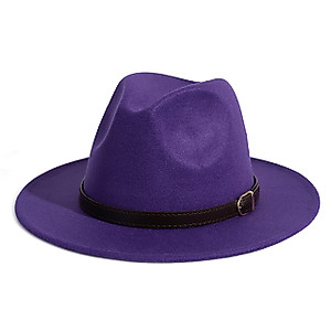 Gossifan Men & Women Panama Hat Classic Wide Brim Fedora Hat with Belt Buckle-Purple