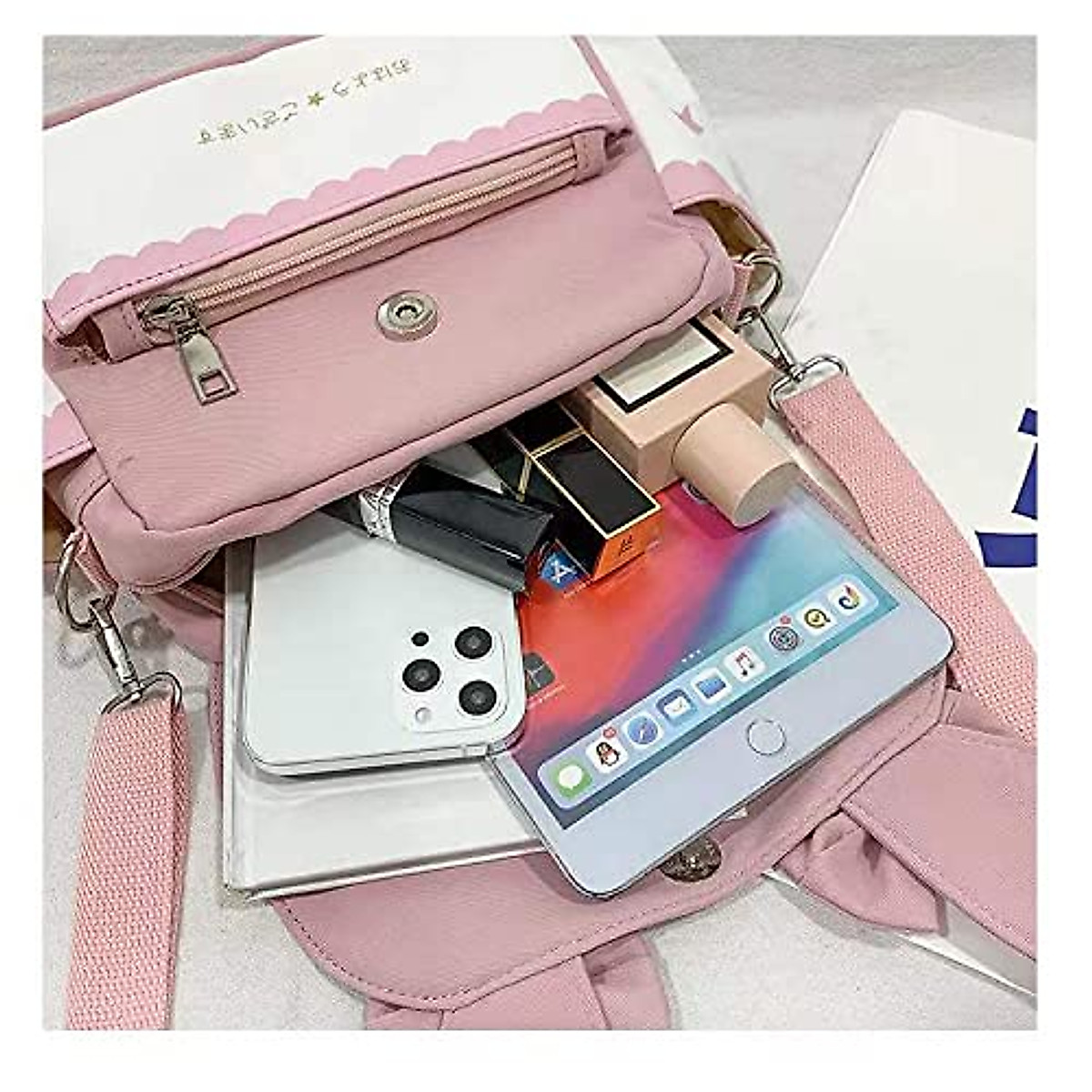 VTYUBX Japanese Kawaii Bunny Ear Backpack with Cute Manga Girl School Backpack Book Bag Satchel Student Cosplay Teen Lolita JK (Black, Small)