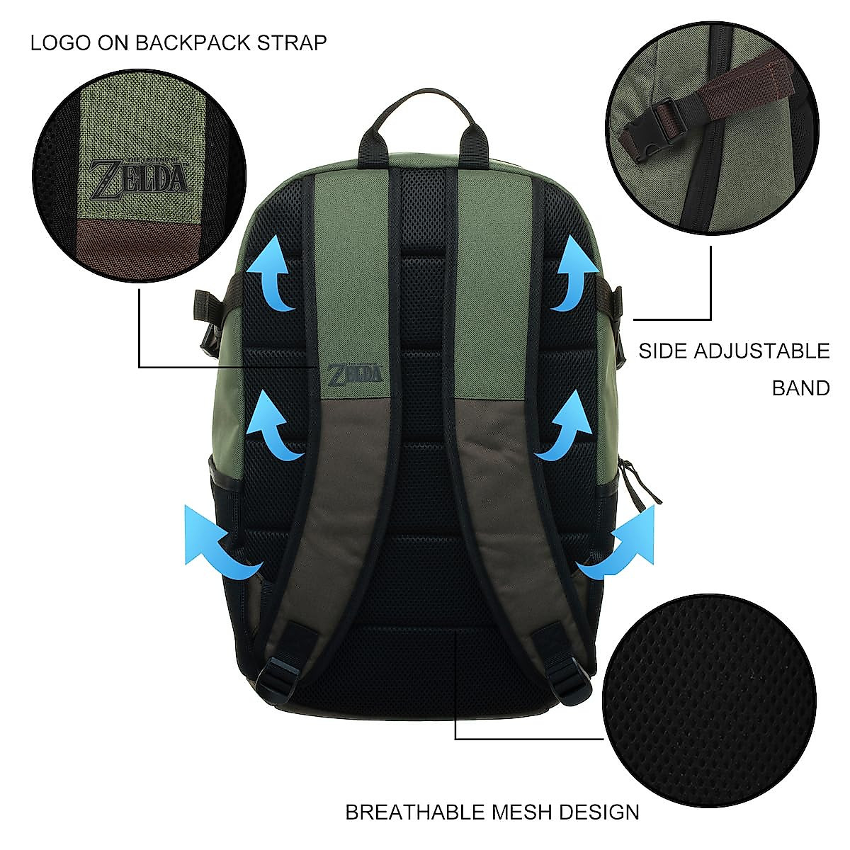 Nintendo Zelda Video Game Link Shield Green Canvas Backpack