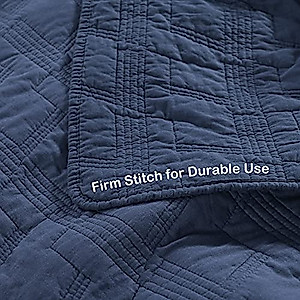 100% Cotton Quilt Set King Size, Navy Blue Pre-washed 3-Piece Bedspread Coverlet Set, Cozy Lightweight Stitching Decorative Bedding Cover with 2 Shams in Geometric Pattern Rustic Style for All Season