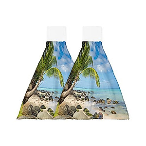 MUENINELE Hand Towel,Palm Tree Beach Sea Cloud Blue Sky Island Reef Stone Absorbent Hanging Towel Fast Drying Towels for Kitchen Bathroom Toilet Home 18"x14" 2Pcs