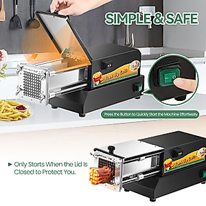 Huanyu Commercial French Fry Cutter Machine Electric Potato Cutter Professional Stainless Steel Fry Cutter with 2 Blades for Potato, Sweet Potato, Carrot, Apple (Black)