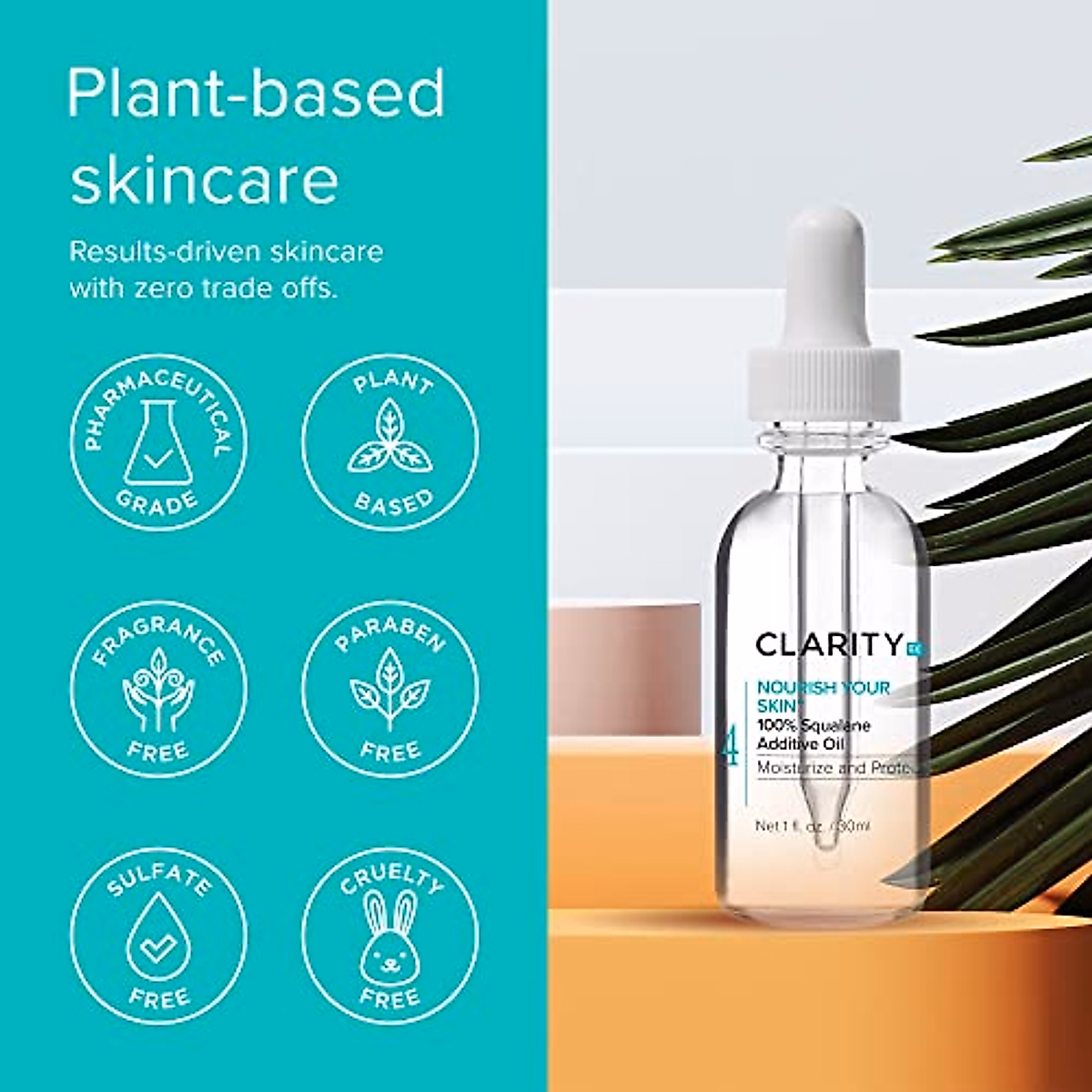 ClarityRx Nourish Your Skin 100% Squalane Moisturizing Oil, Natural Plant-Based Anti-Aging Face Oil with Antioxidants for Dry Skin (1 fl oz)