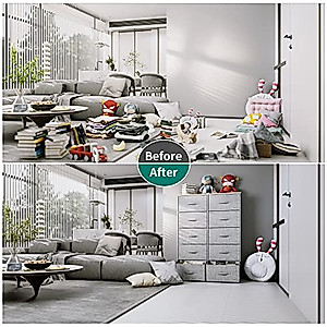 YITAHOME 10 Drawer Dresser - Fabric Storage Tower, Organizer Unit for Bedroom, Living Room, Hallway, Closets & Nursery - Sturdy Steel Frame, Wooden Top & Easy Pull Fabric Bins (Light Grey)