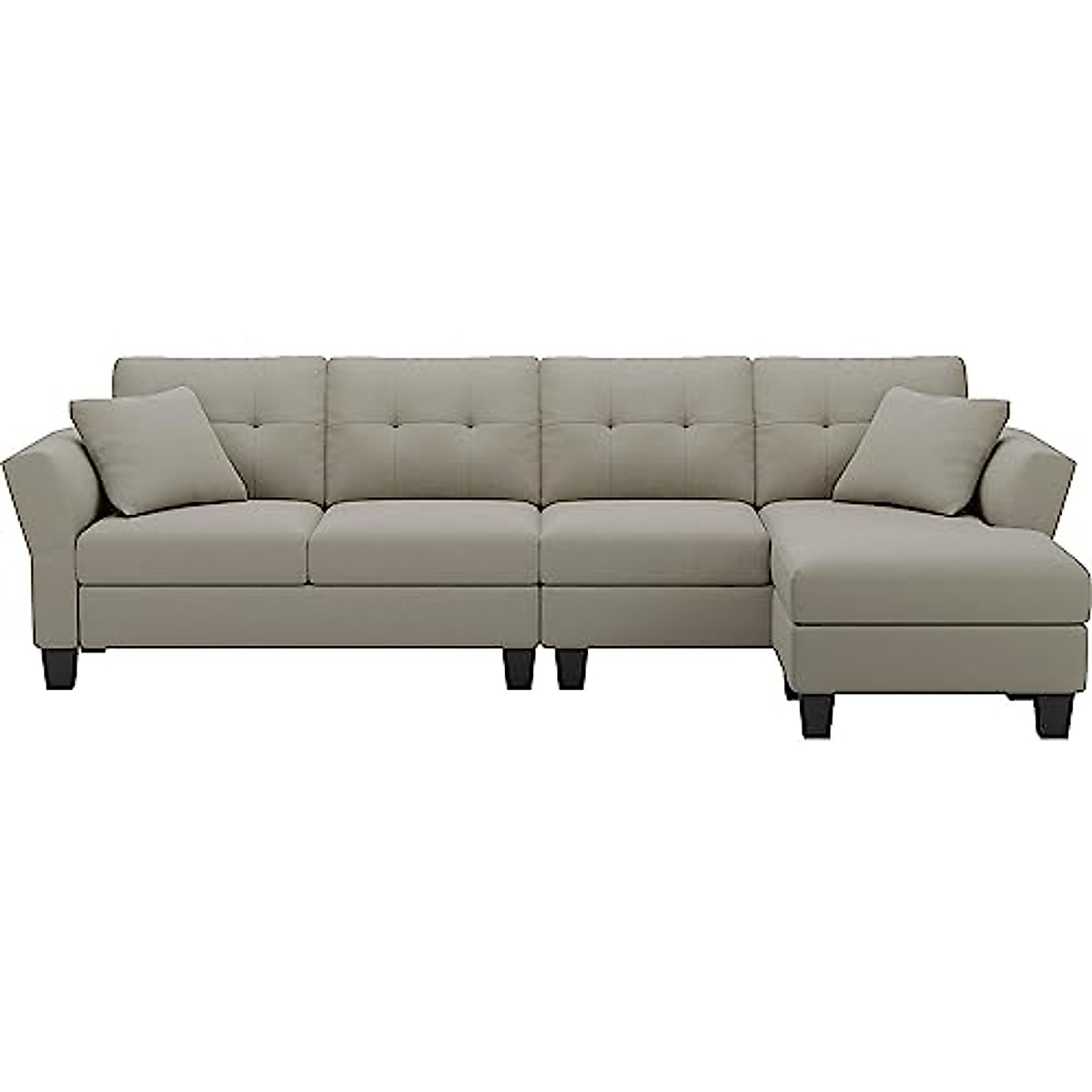 Belffin Convertible Sectional Couch Velvet L Shaped Sofa 4 Seat Sofa with Chaise L-Shaped Couches Reversible Sectional Sofa (Light Grey, L Shaped Couch)