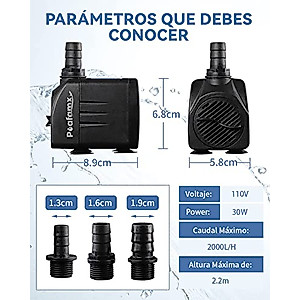 Poafamx 550GPH Submersible Pump 30W Ultra Quiet Aquarium Water Pump with 7.2ft High Lift Fountain Pump 3 Nozzles for Pond Hydroponics Statuary Fish Tanks