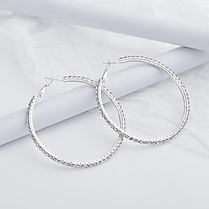 Royal Amoyy Hoop Earrings for Women and Girls, Shinning Rhinestone Hoop Earrings, Hypoallergenic Plated Alloy Earrings, Silver
