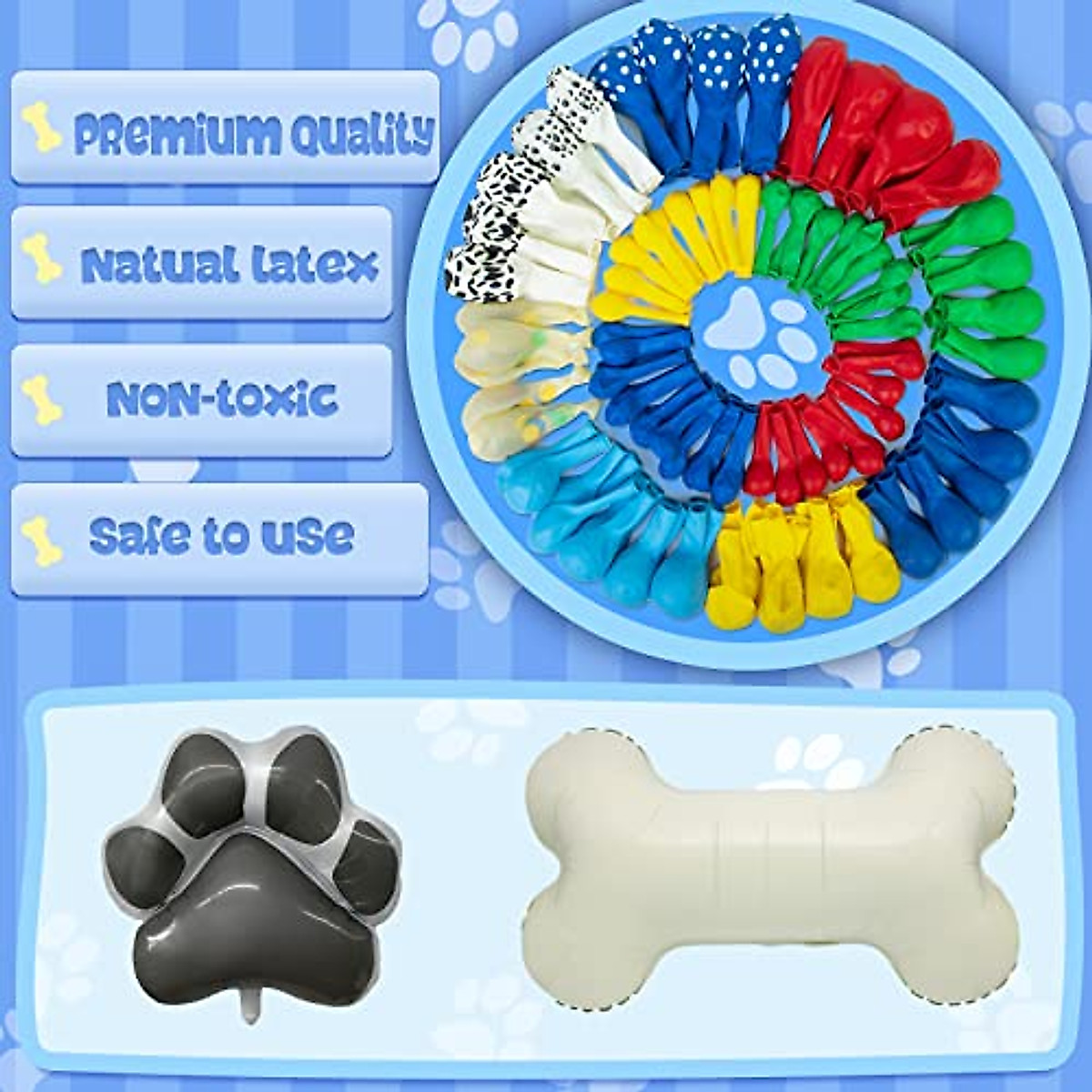 Amandir 155pcs Paw Balloons Garland Arch Kit with Bone & Paw Print Foil Balloons Red Yellow Blue Puppy Paw Latex Balloon for Dog Patrol Themed Birthday Party Decorations Baby Shower Supplies Boys Kids