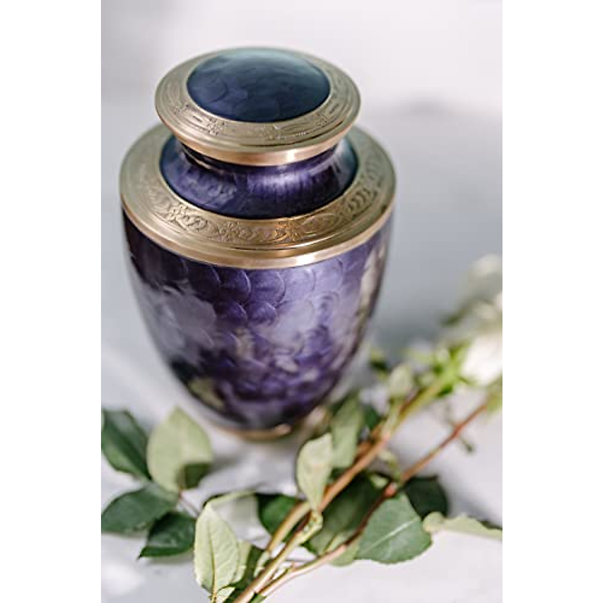 Cremation Urn for Adults - Purple and Gold Funeral Ashes Container - Made of Brass - for Men and Women up to 200lbs - Handcrafted