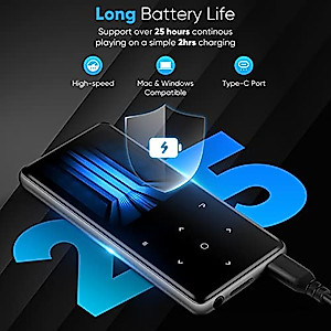 64GB Mp3 Player with Bluetooth 5.2 Lossless Sound - EVIDA 25 Hours Bluetooth Music Player Portable Mp3 Long Battery Life