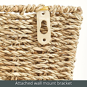 mDesign Woven Seagrass Hanging Wall Storage Basket for Flowers & Essentials, Decorative Boho Mounted Organizer for Pantry, Closet, Bathroom, and The Door - Set of 2 - Natural