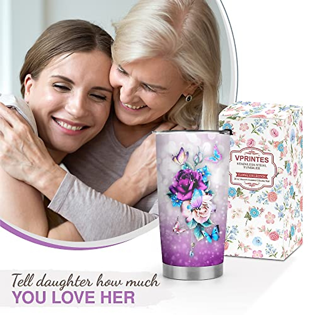 Daughter Rose 20oz Stainless Steel Tumbler - Daughter Gift from Mom - Birthday Gifts for Daughter, Daughter Christmas Gifts, Valentines Day Gifts for Daughters