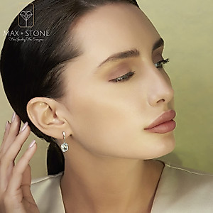 MAX + STONE 14k White Gold Solitaire Oval Cut Aquamarine Drop Dangle Earrings for Women with 10mm x 8mm March Birthstone and Push Back