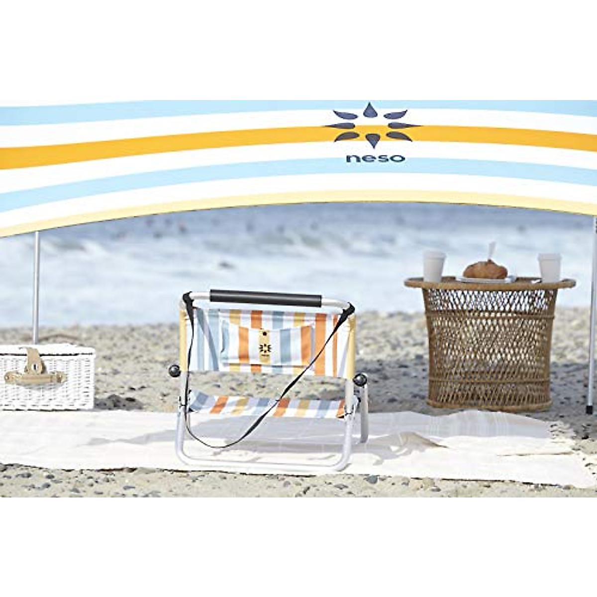 2 Pack of Neso Lightweight Water Resistant Beach Chairs with Shoulder Strap and Slip Pocket - Folds Thin (Vintage Stripes)