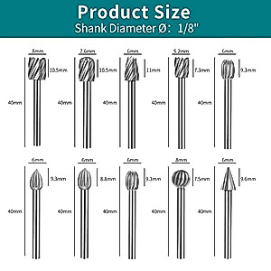 20PCS HSS Rotary Burr Set, Carving Bits and Engraving Router Bit Set for Rotary Tool Accessories with 1/8"(3mm) Shank for Woodworking, Engraving, Drilling,Grooving