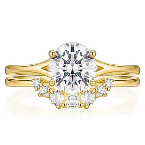 TIGRADE 2CT Cubic Zirconia Wedding Band for Women 14K Gold Plated CZ Promise Ring Curved Round Shaped Bridal Ring Sets Size 3-12, Gold, Size 7