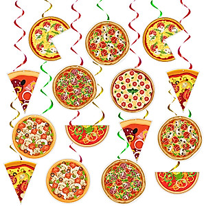 Teling 48 Pcs Pizza Party Decorations Pizza Hanging Swirl Themed Ceiling Decor Whirls for Birthday Party Supplies