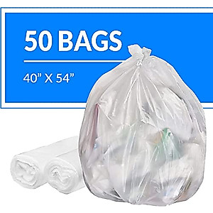 Reli. SuperValue 55 Gal Trash Bags | 50 Count | Made in USA | Clear Trash Bags Heavy Duty | 55 Gallon - 60 Gallon - 55 Gal Garbage Bag | Large Trash Bags 55-60 Gal| Clear, White