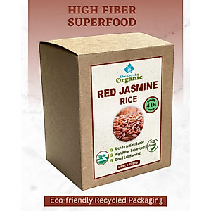 Organic Red Jasmine Thai Rice - High Fiber Superfood - Gluten Free, Preservative Free, Small Lot Farmed from Thailand - 4 LB