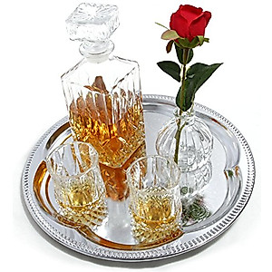 Maro Megastore (Pack of 4) 11.8-Inch Elegant Round Floral Pattern Engraved Catering Chrome Plated Serving Plate Mirror Tray Platter Tableware Decor Holiday Wedding Birthday Party (Small) T226s-4pk