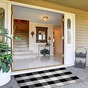 joybest Buffalo Plaid Doormats Rug 27.5 x 43 Inches Black and White Checkered Rug Cotton Hand-Woven Front Doormat Outdoor or Indoor Rugs for Front Porch, Farmhouse, Entryway