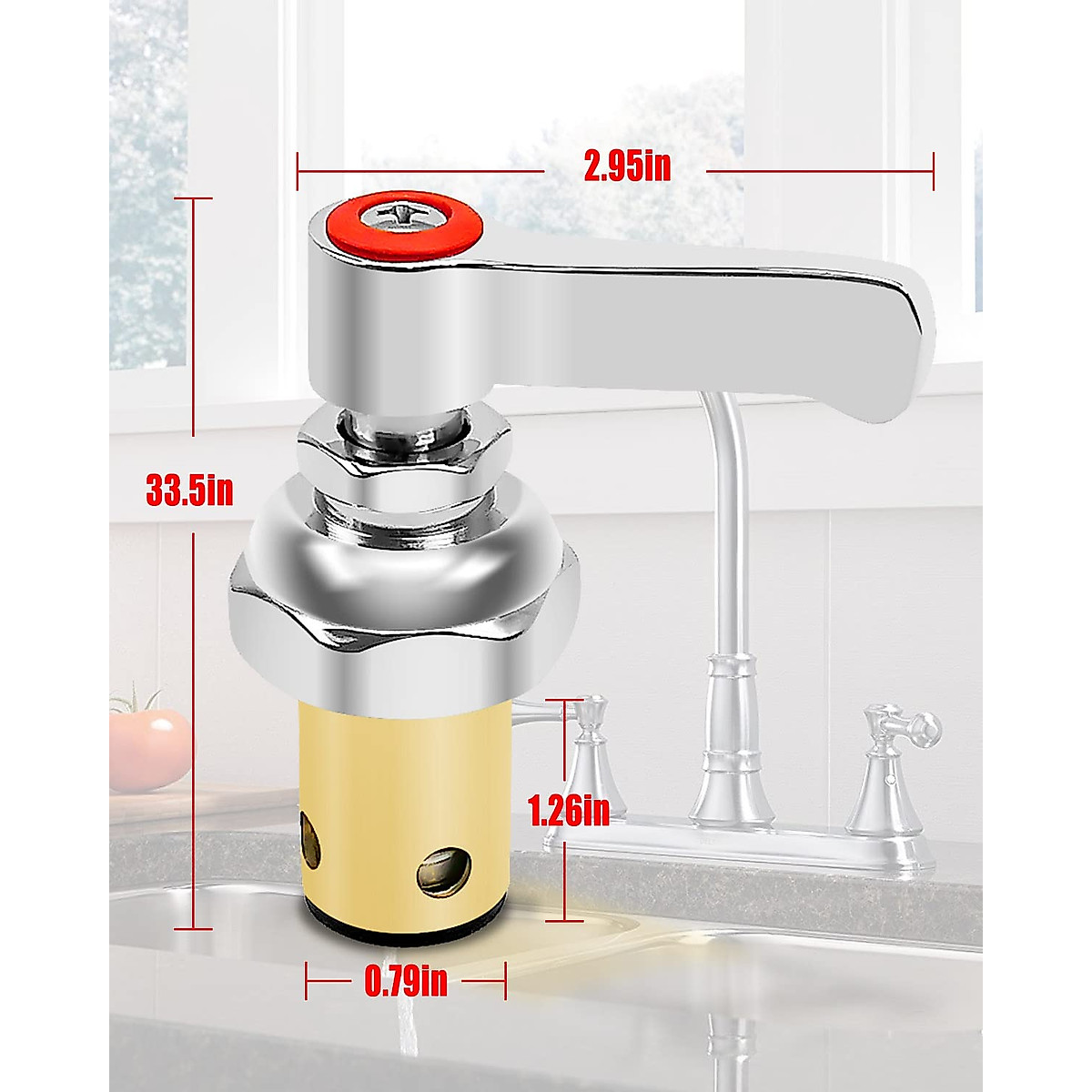 QLZOZB Red Hot Side Handle Stem Assembly Fit for T&S Brass All Faucets Replace 002714-40
