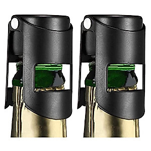 HYZ Champagne Bottle Stoppers 2-Pack Black, Stainless Steel Sparkling Wine Stopper with Pure Silicone Air Tight Seal - Professional Wine Saver for Champagne，Prosecco and Cava