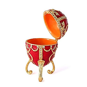 QIFU Faberge Egg Series Hand Painted Jewelry Trinket Box with Rich Enamel and Sparkling Rhinestones Unique Easter Day Gift