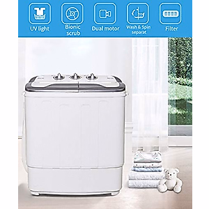 Clothes Washing Machines,SAFEPLUS Compact Mini Twin Tub Versatile Washer Machine with 8 lbs Washing &5 lbs Spin Dryer Load Cappacity Gravity Drain Pump and Drain Hose for Apartment