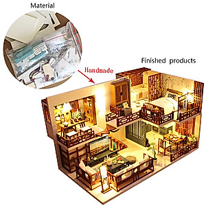 Dollhouse Miniature with Furniture DIY 3D Wooden Doll House Kit Cottage Traditional Yard Creative Room Best Gift for Children Frie (Shi Guang)