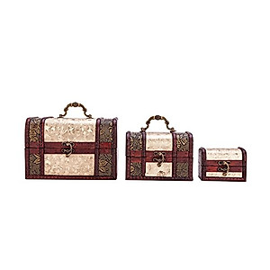 THY COLLECTIBLES Vintage Wooden Embossed Flower Pattern Jewelry Treasure Box Storage Organizer Trinket Keepsake Chest Pack of 3