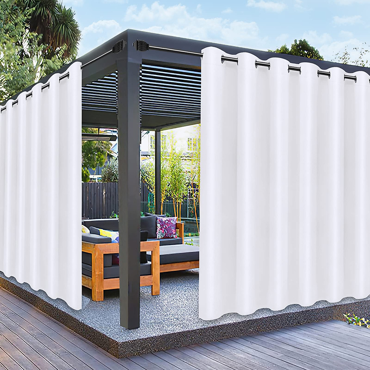 PureFit Outdoor Curtains for Patio Waterproof Weatherproof, UV and Fade Resistant Outside Curtains for Gazebo, Front Porch, Pergola, Sun Blocking Privacy Curtain, 100W x 120L inch, 1 Panel, White