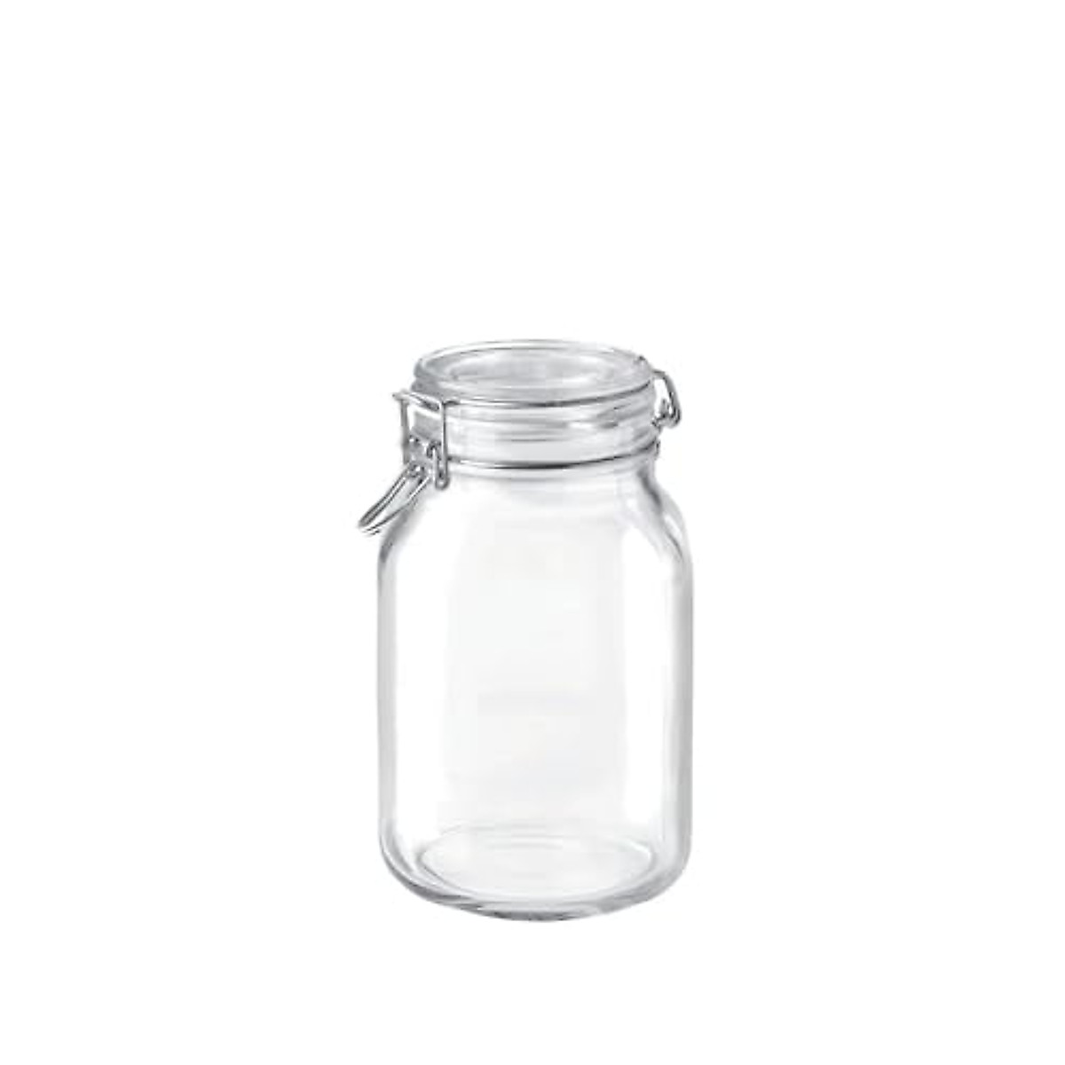 Bormioli Rocco Fido Wide Mouth Squared Glass Jar with Airtight Gasket Clamp Lid for Canning and Food Storage, 67.75 oz, Clear Top