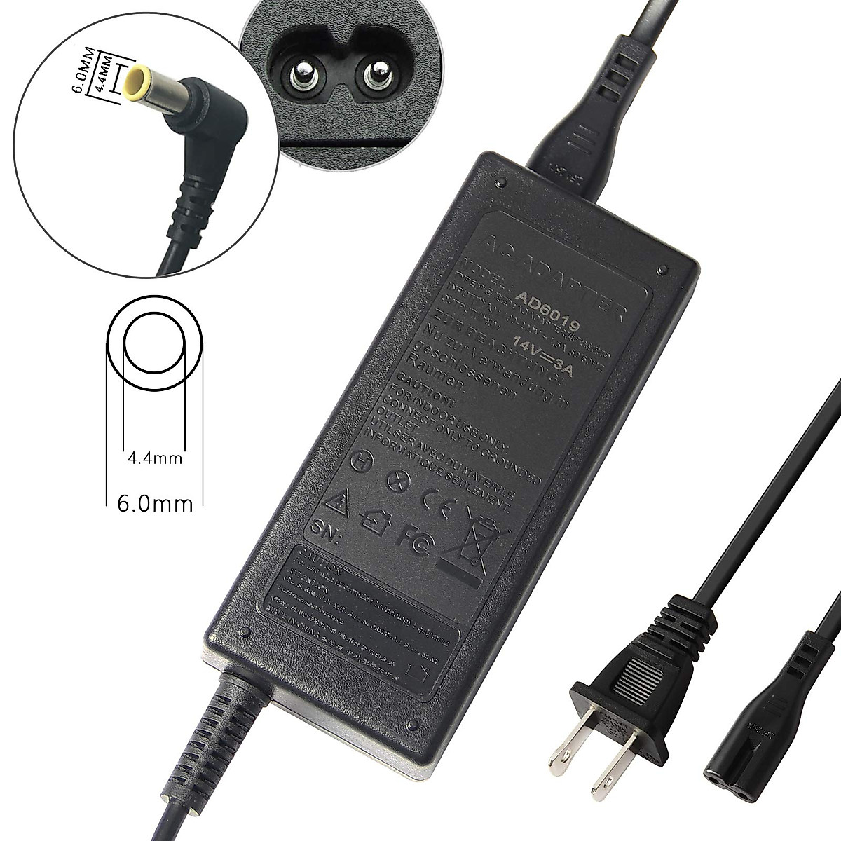 ARyee 14V 3A AC Adapter Power Charger Compatible with Samsung S27a350h S20D340H S20D340HY S22D300BY S22D300HY S22D300NY S22D340HY S24D300HL S24D340H S24D340HL TFT LCD Monitor(6.0 X 4.4mm)