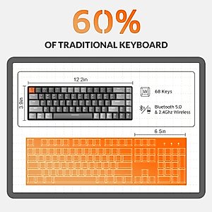 MAGIC-REFINER RK68 60% Wireless Mechanical Keyboard, Bluetooth 5.0/2.4GHz with Dual Mode 2-in-1 Receiver, Ergonomic Compact 68-Key Hot Swappable Gaming Keyboard, Blue Switch for Mac Windows PC