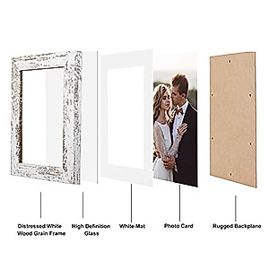Capcillin 5x7 Picture Frame Wood Patten Distressed White Set of 2, Each Frame with Mat,Display 5x7 Picture Without mat or 4x6 Photos with Mat Wall Decor Table Top(CP001-MD5x7RW)