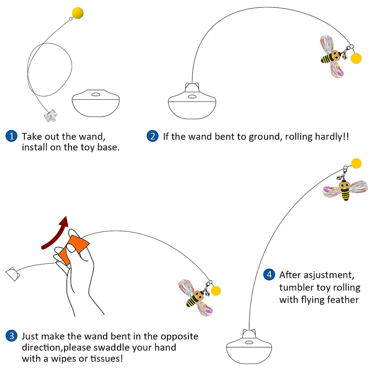 Oxawo Interactive Cat Toys Cat Exercise Tumbler, Rechargeable Cat Toys for Indoor Cats Spin Butterfly Game Teasing Kitty, Extra Long Feather Wand (P33 cat Toys)