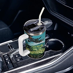 Korean Architecture Palace of Koreas Insulated Tumbler with Handle Stainless Steel Travel Coffee Mug with Lid And Straw 40oz