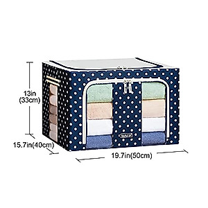 Oxford Fabric Storage Box with Steel Frame,Foldable Stackable Container Organizer with Large Window & Carry Handles Bedroom Closet Organization for Clothes Bedding Sheets Blanket Pillow