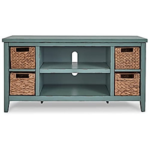 Signature Design by Ashley Mirimyn Casual TV Stand for TVs up to 54" with 4 Baskets and 3 Adjustable Shelves, Green & Light Brown