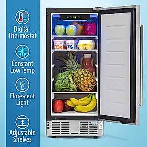 Deco Chef 15-Inch Under Counter Mini Fridge, Stainless Steel Finish, Adjustable Digital Thermostat, 32F to 50F, Refrigerator for Food, Snacks, Sodas, Beer, Wine